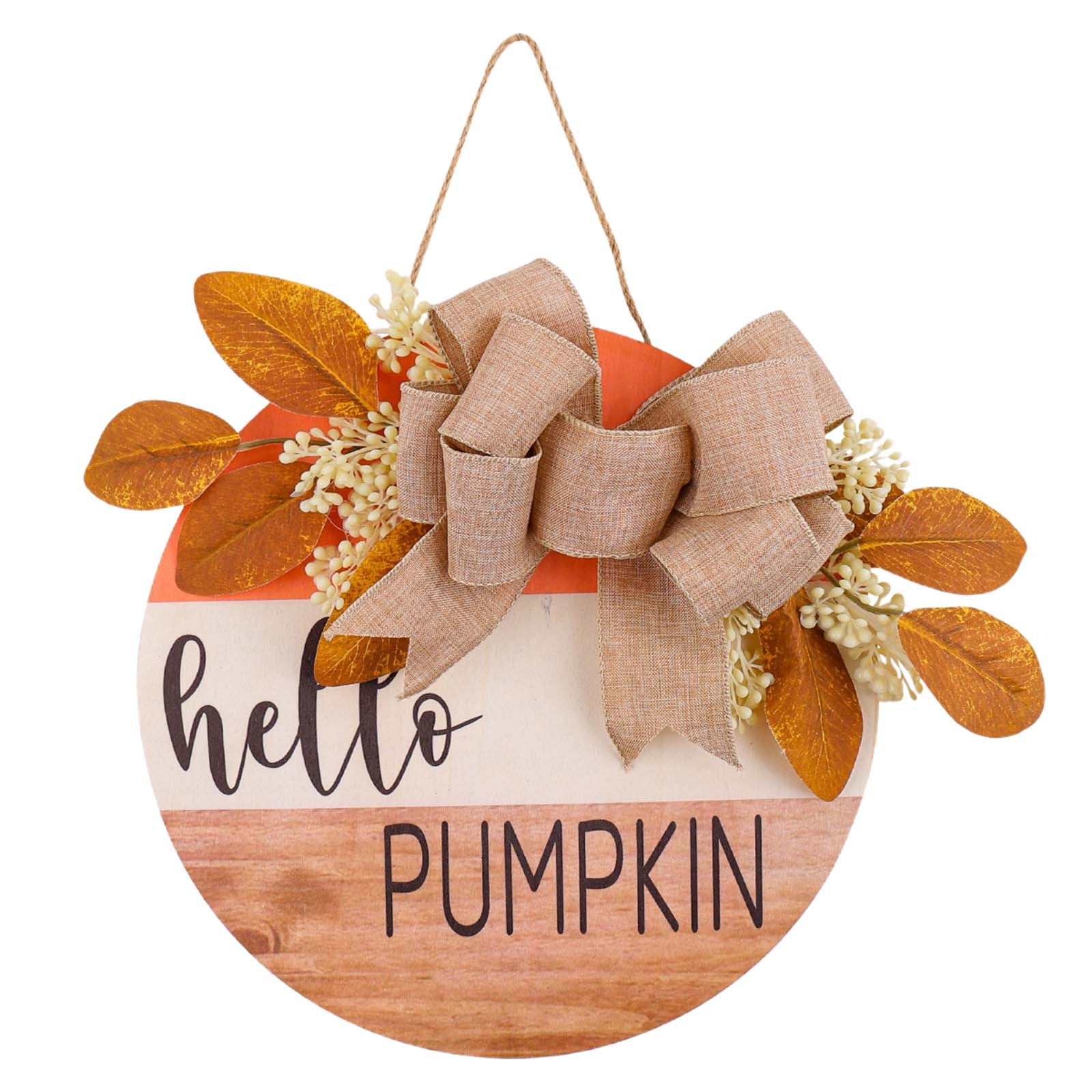 Zhouqiannn Pumpkin Sign for Front Door Fall Hanging Sign with Bow and ...