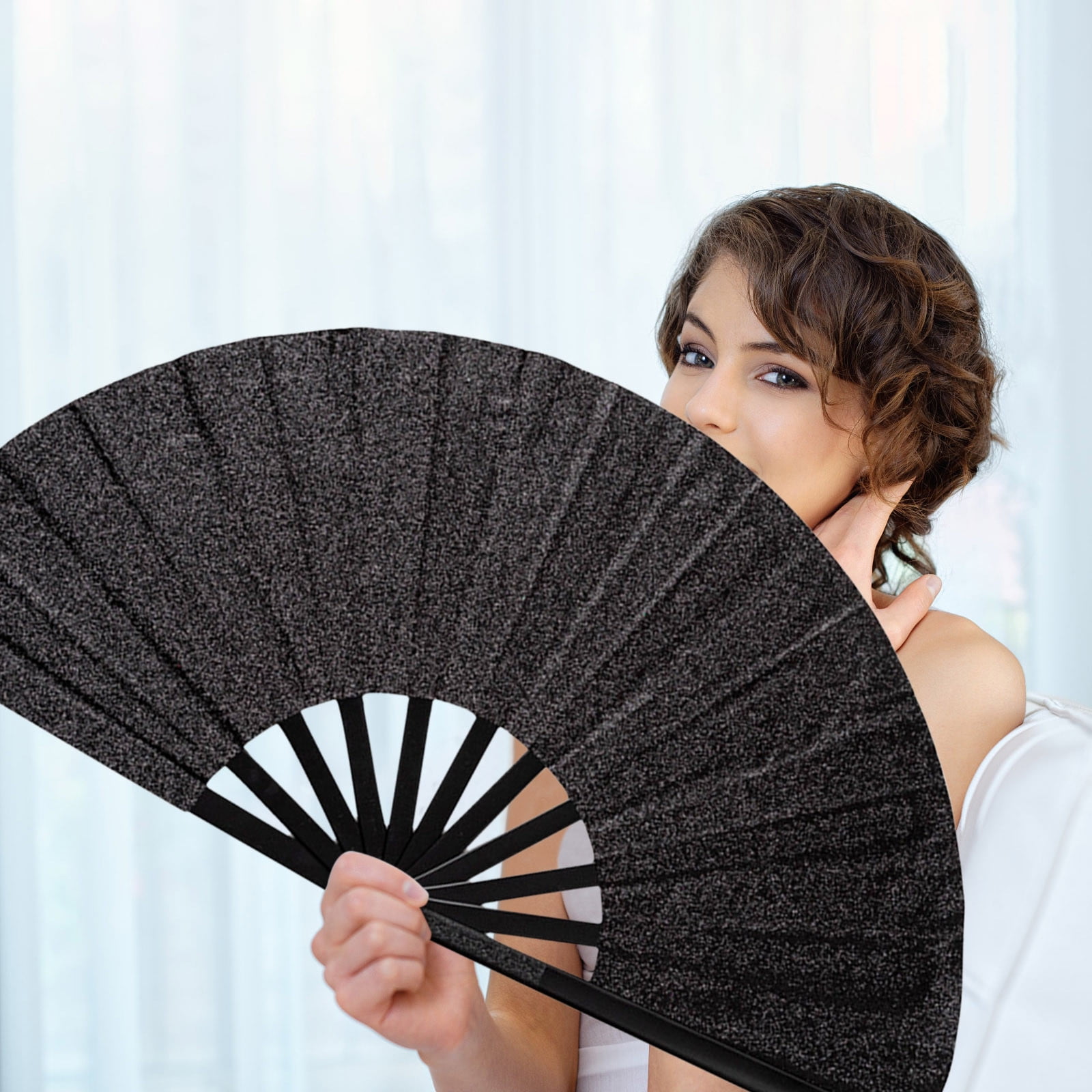 Zhourta 13Inch Folding Fans for Line Dancing Golden Glitter Solid Color ...