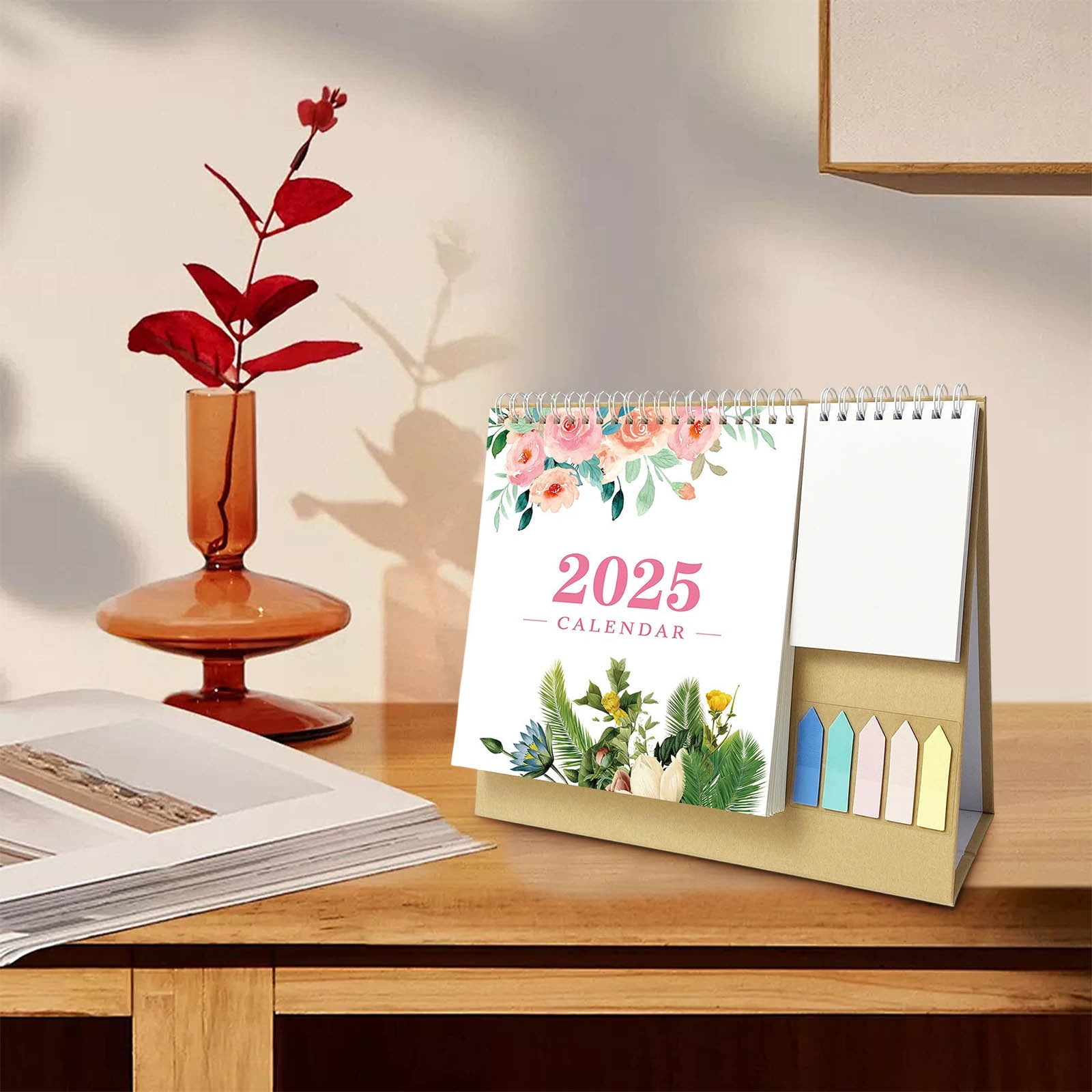 Zhourta 2025 Flower Desk Calendar 12 Months Standing 360° Page Turning ...