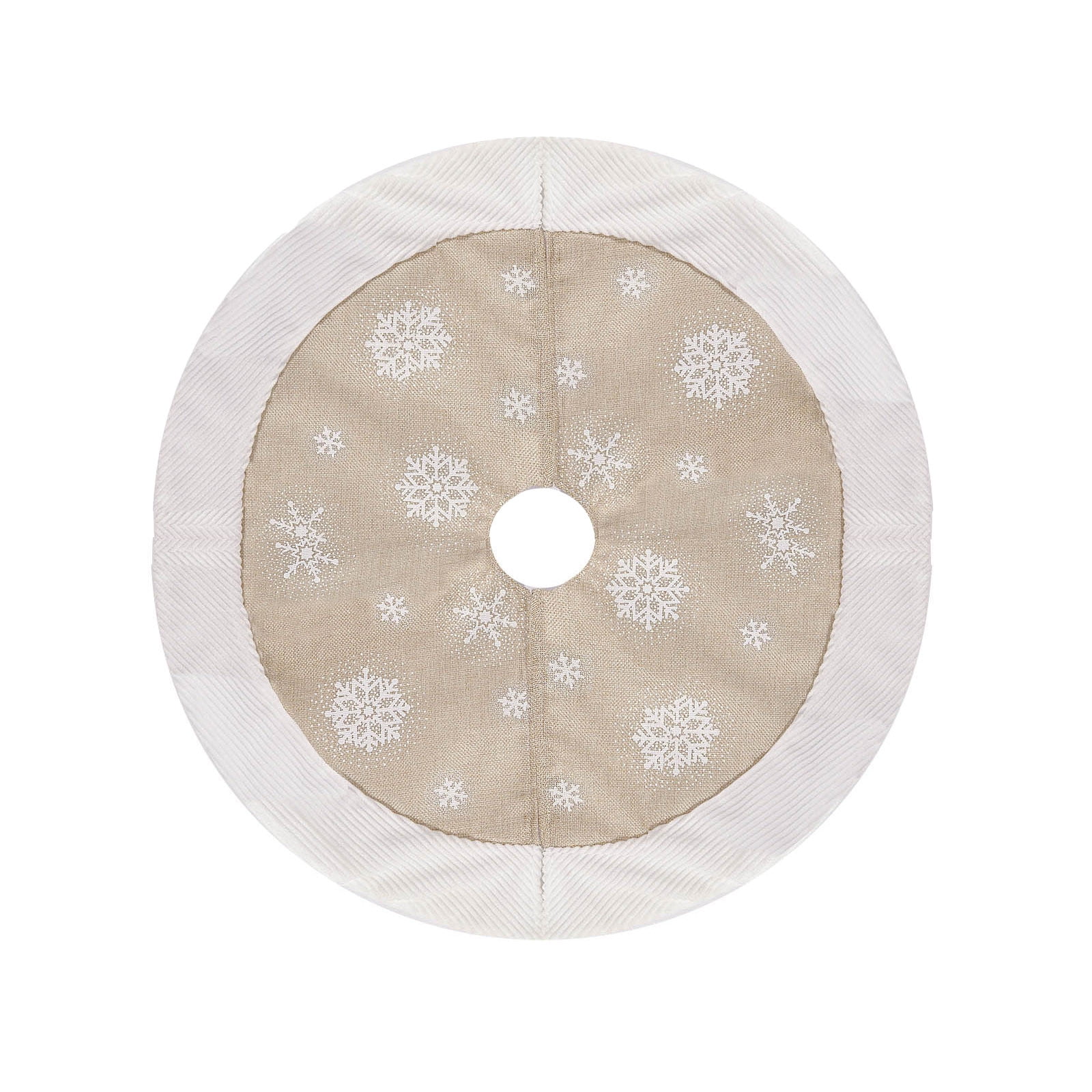 Zhourta 24 Inch Beige Christmas Snowflake Plush Trim Round Tree Skirt ...