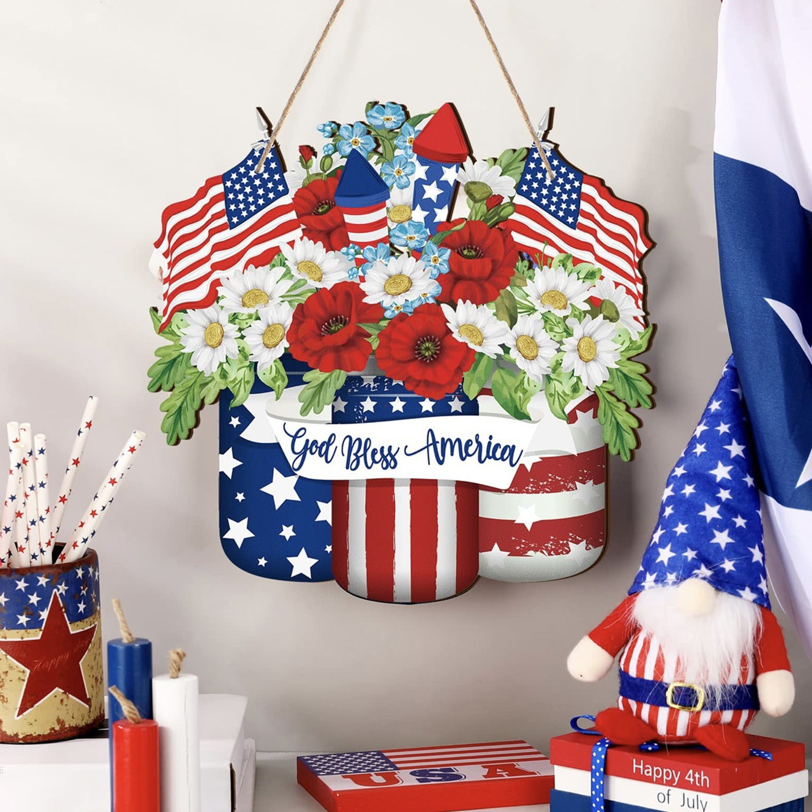 Zhourta 4th of July Door Sign Paper Patriotic American Flag Design for ...