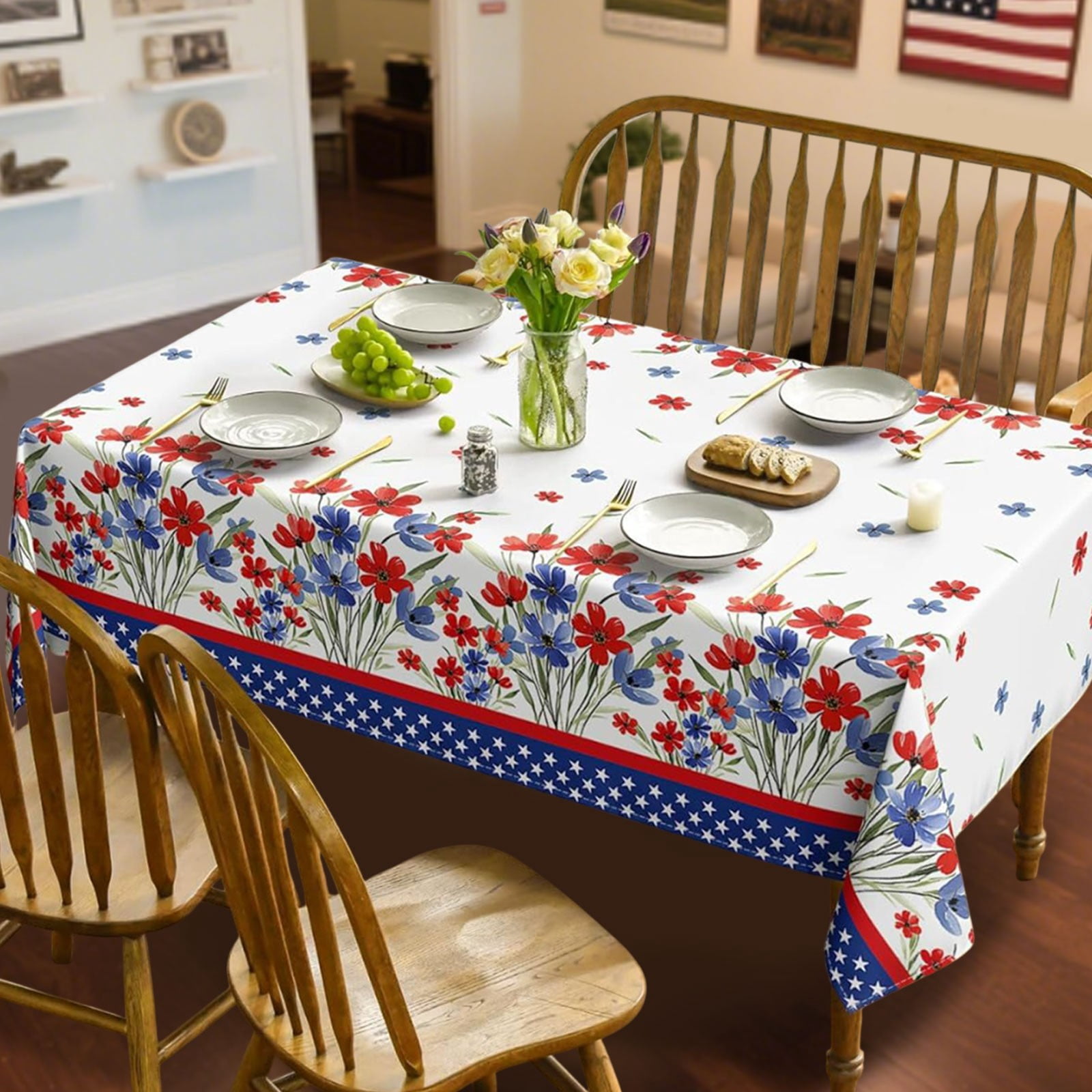 Zhourta 4th of July Tablecloth Patriotic Stars Stripes Design Red White ...