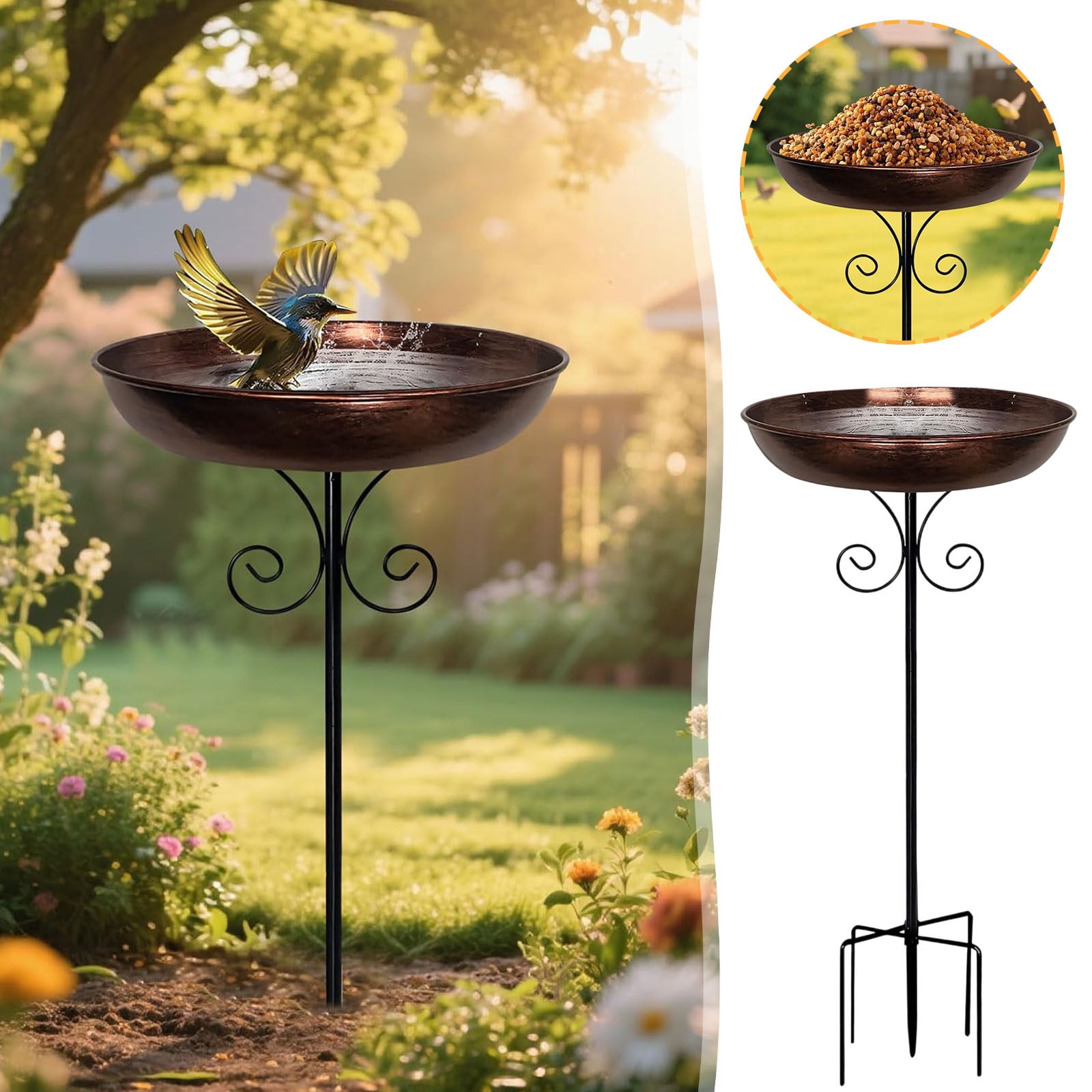 Zhourta Bird Bath For Garden Metal Bird Bath Standing Garden Decoration ...
