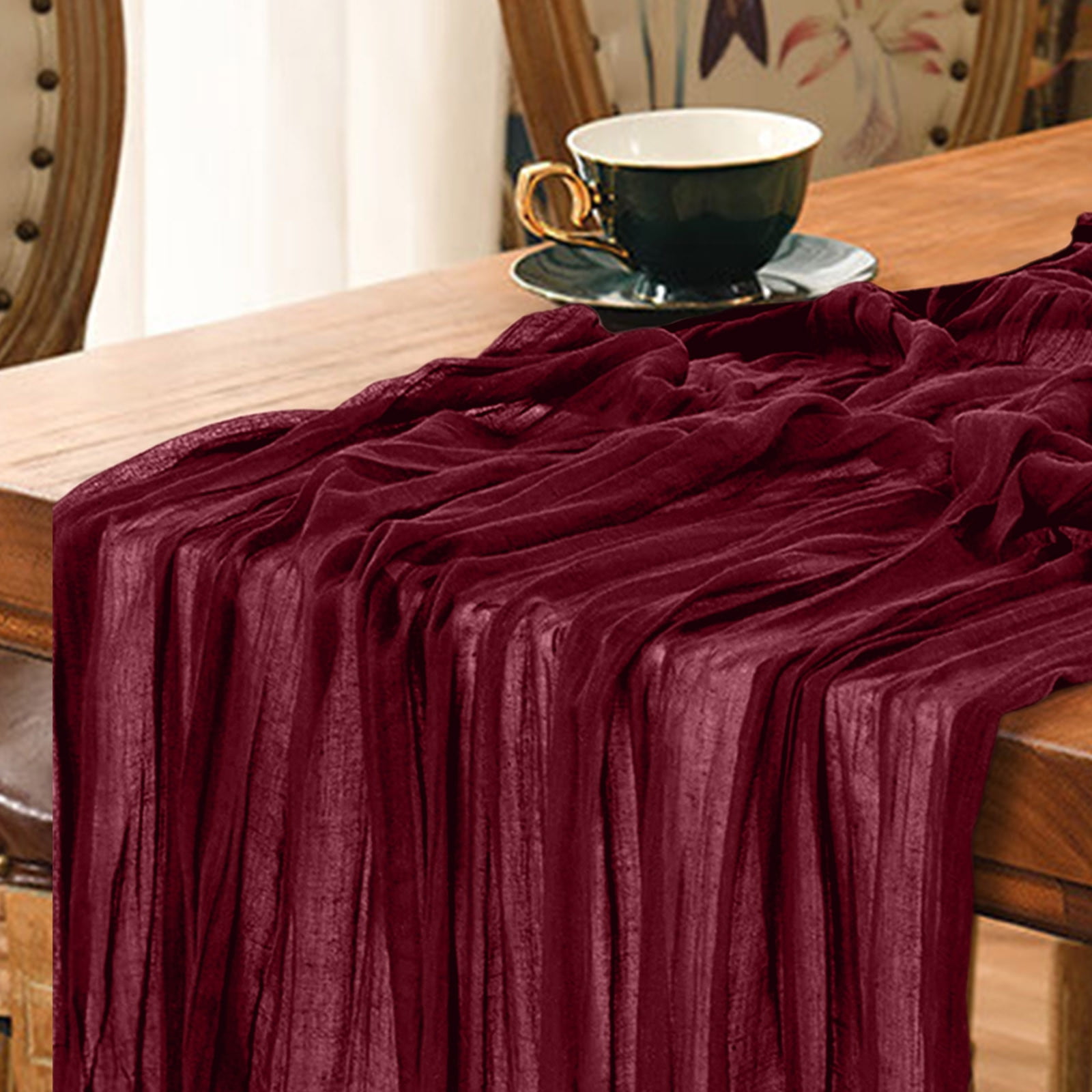 Zhourta Bohemian Tablecloth 35 x 70Inch Table Runner Crinkle Voile ...