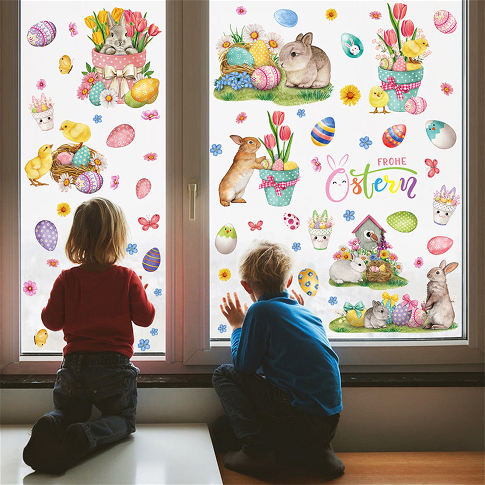 Zhourta Easter Bunny Eggs Window Sticker Glass Cute Anticollision Glass ...