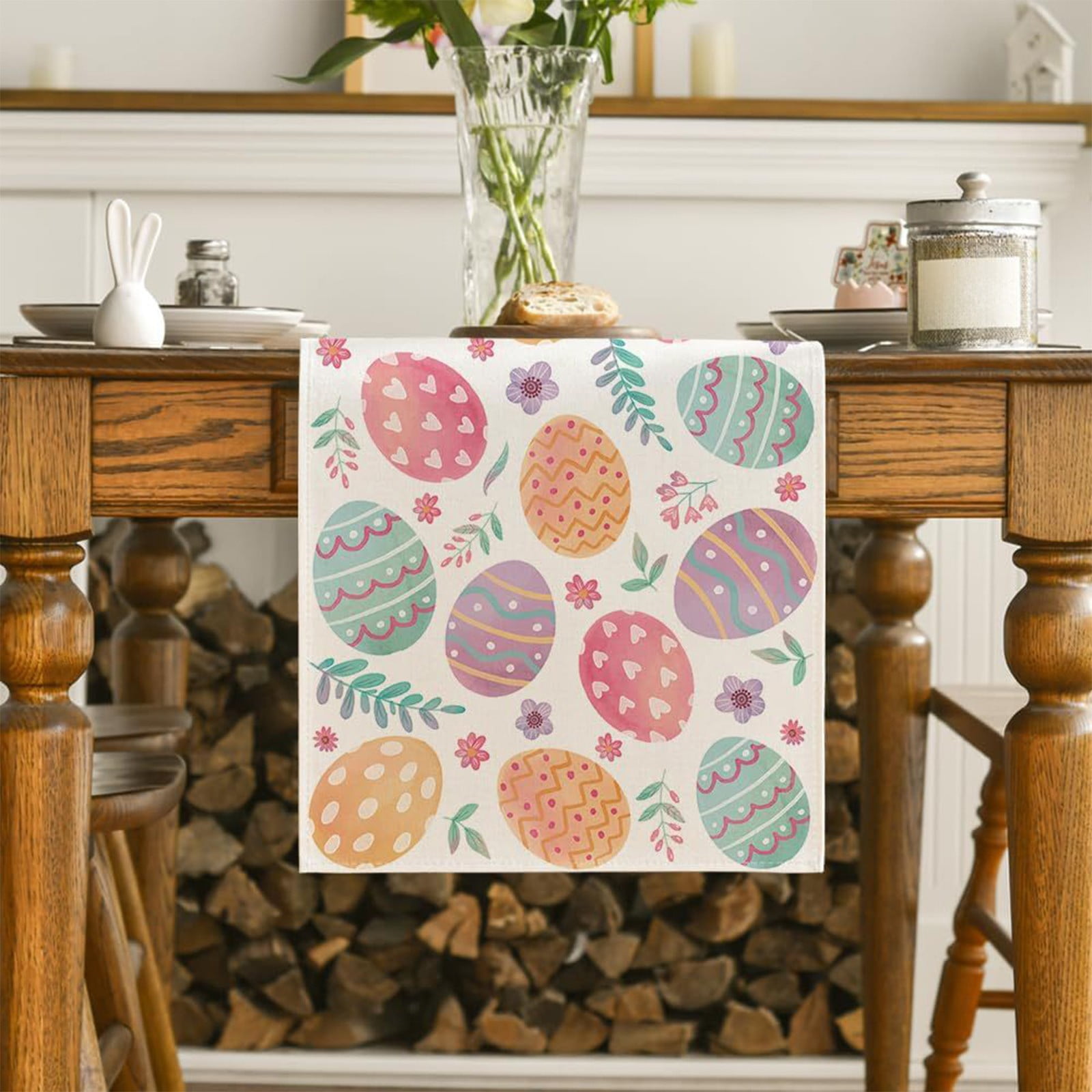 Zhourta Easter Eggs Linen Printed Table Flag Easter Restaurant ...