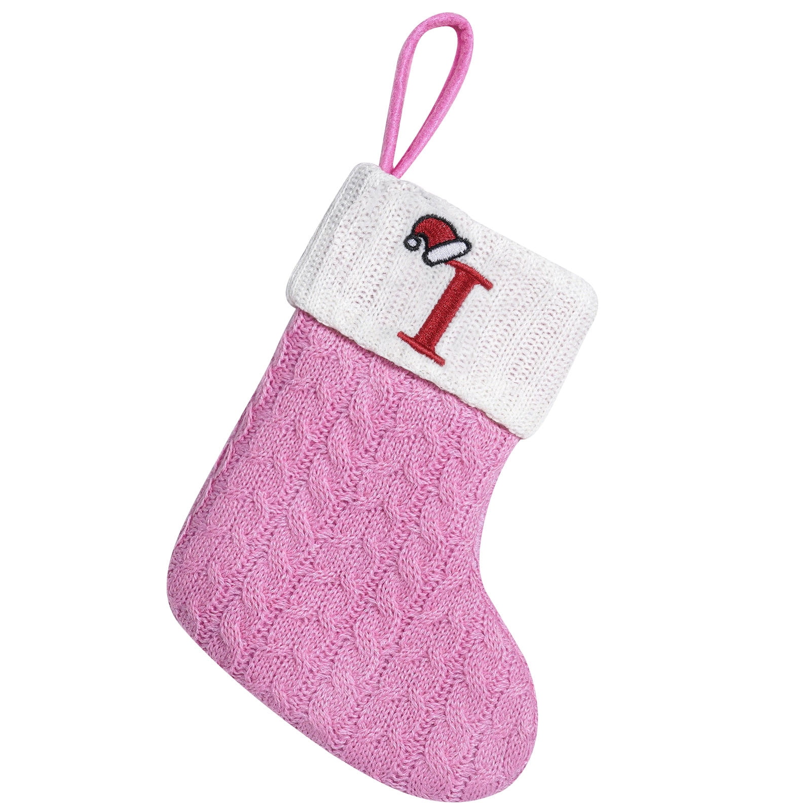 Zhourta Hanging Pink Christmas 26 Letters Knitted Stocking with ...