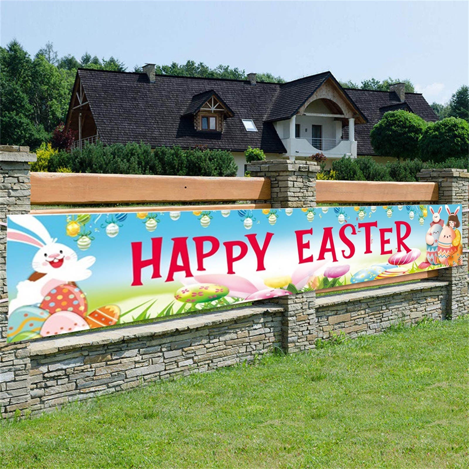 Zhourta Happy Easter Banner Garden Hanging Easter Sign Wall Decoration ...