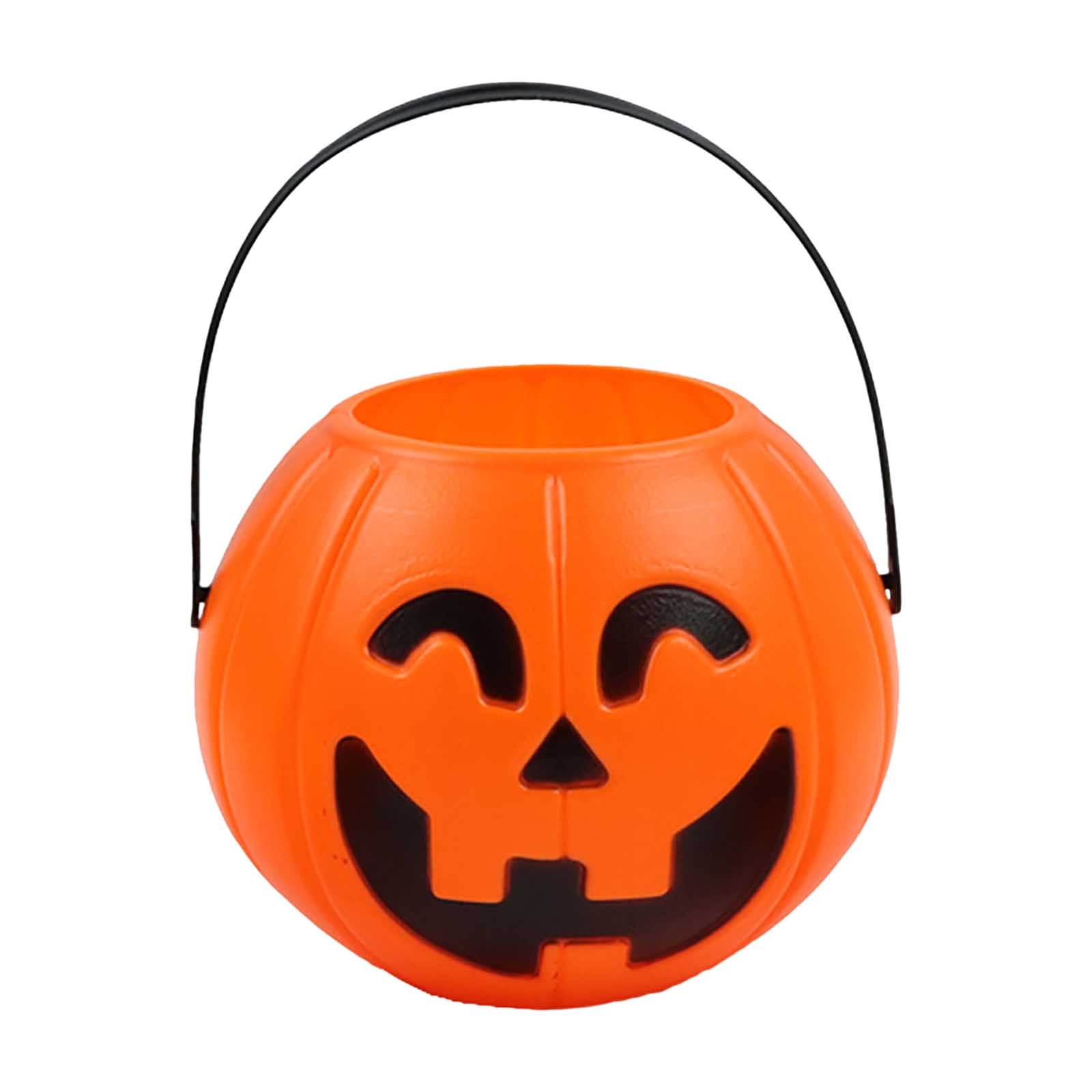 Zhourta Orange Pumpkin Bucket Halloween Candy Container with Handle for ...