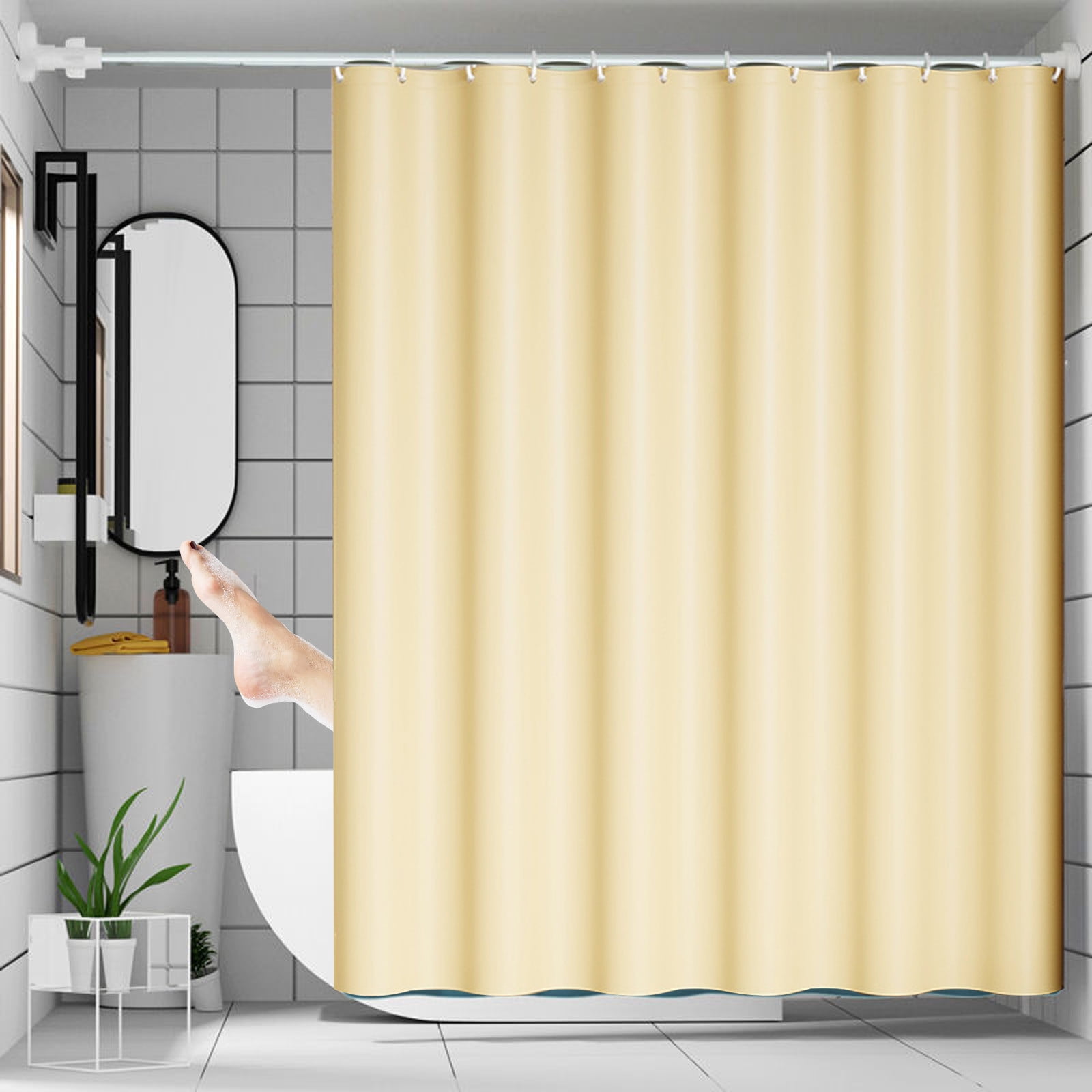 Zhourta PEVA Shower Curtain with Hooks Solid Color Waterproof and Moisture Resistant ...