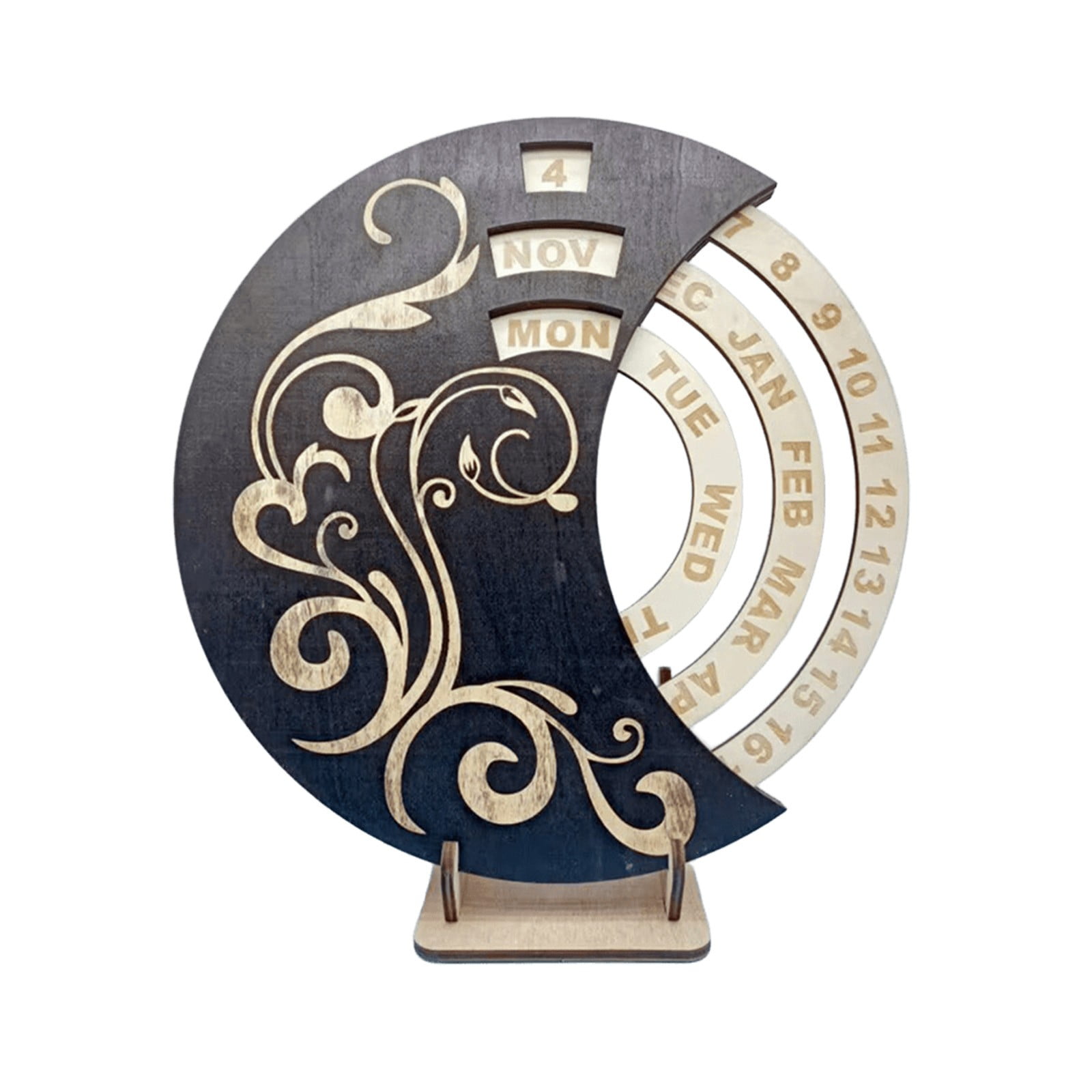 Zhourta Wooden Round Rotating Perpetual Calendar Wall Hanging Decor ...