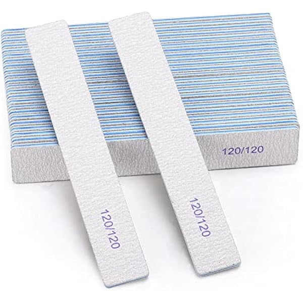 Zhu997 25 Pieces 120 Grit Rectangle Nail Files for Acrylic Nails and ...
