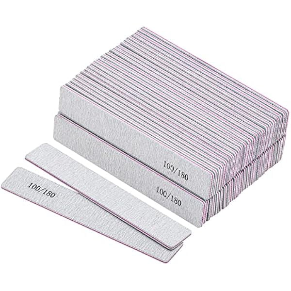 Zhu997 50 Pcs Nail Files for Acrylic Nails 100/180 Grit Double Sides ...