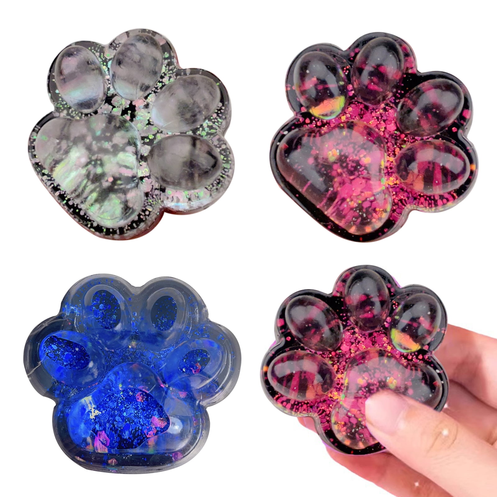 ZhuWa Clear Cat Paw Squeeze Toy Anxiety Stress Relief Glitter Kitten ...