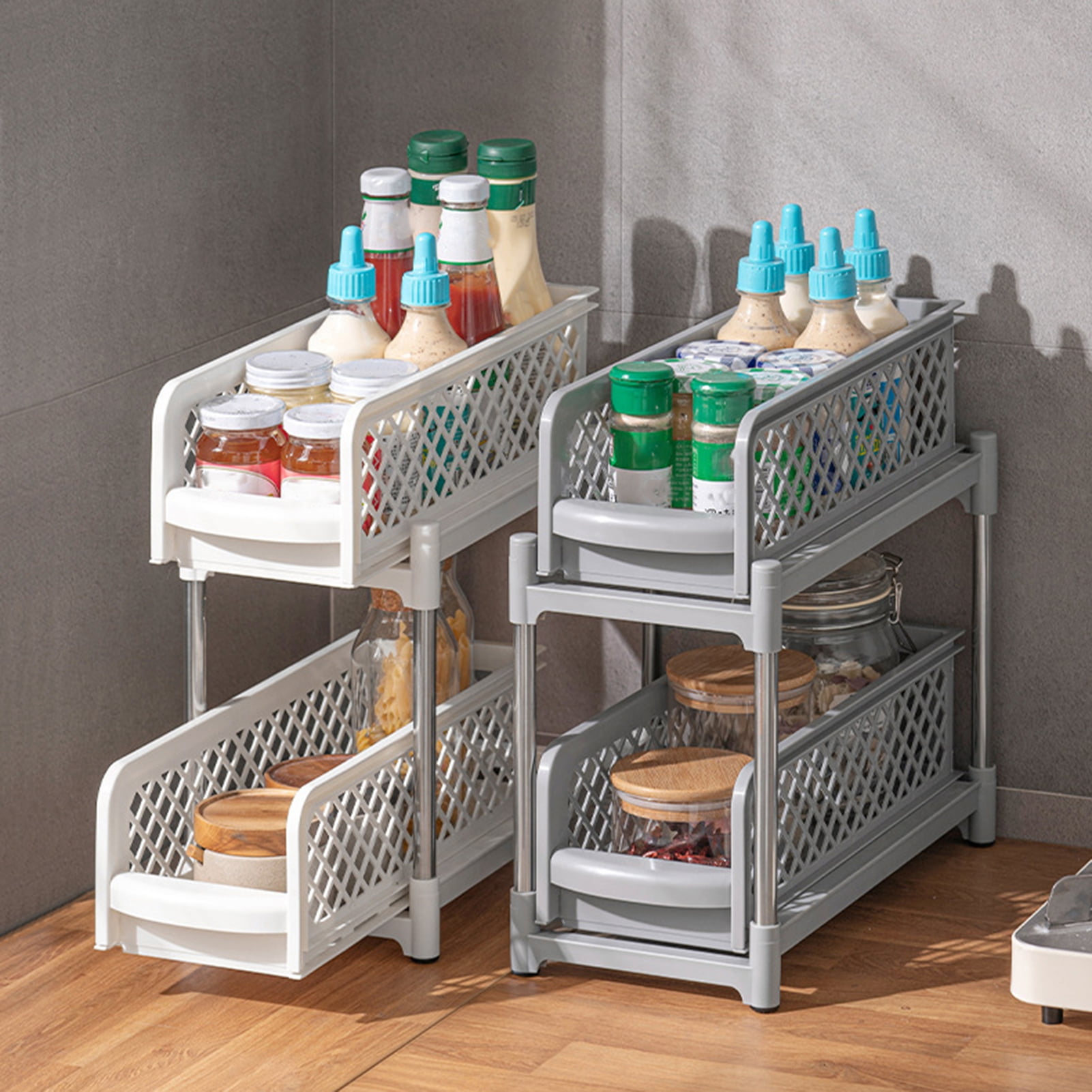 ZhuWa Sliding Under-sink Organizer Storage Rack Double-Layer Design ...