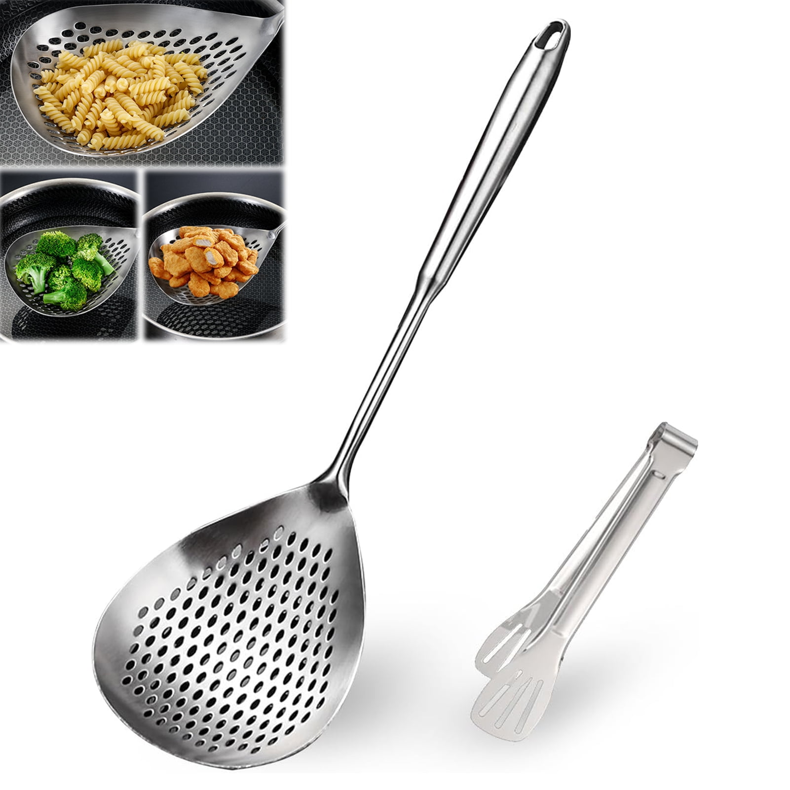 ZhuWa Stainless Steel Slotted Spoon & Clamp Pasta Strainer Cooking ...