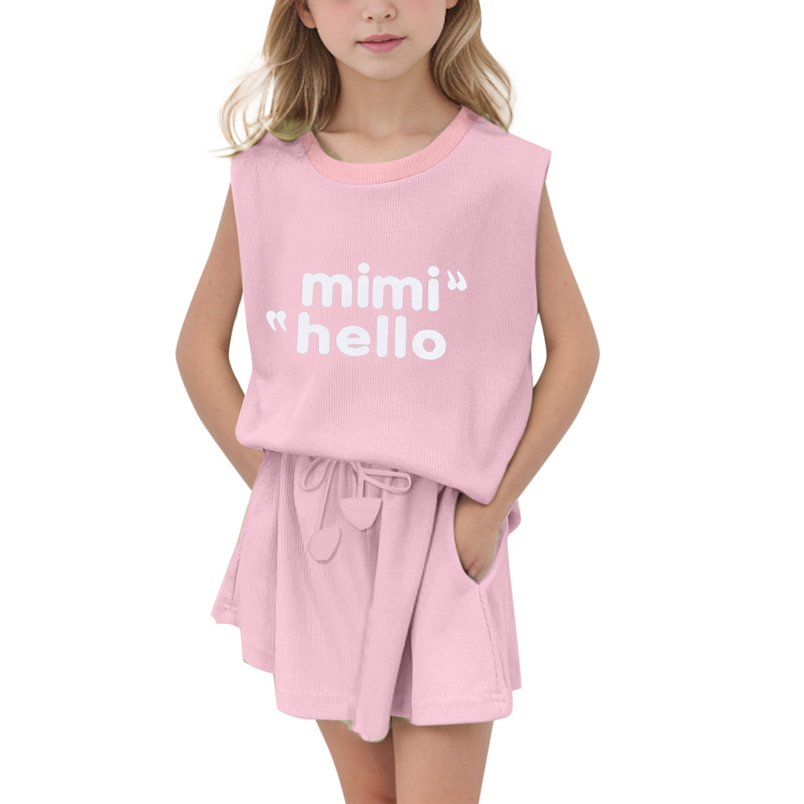 Zhuashum Girl Outfits Solid Color Clothes Set Sleeveless Round Neck ...