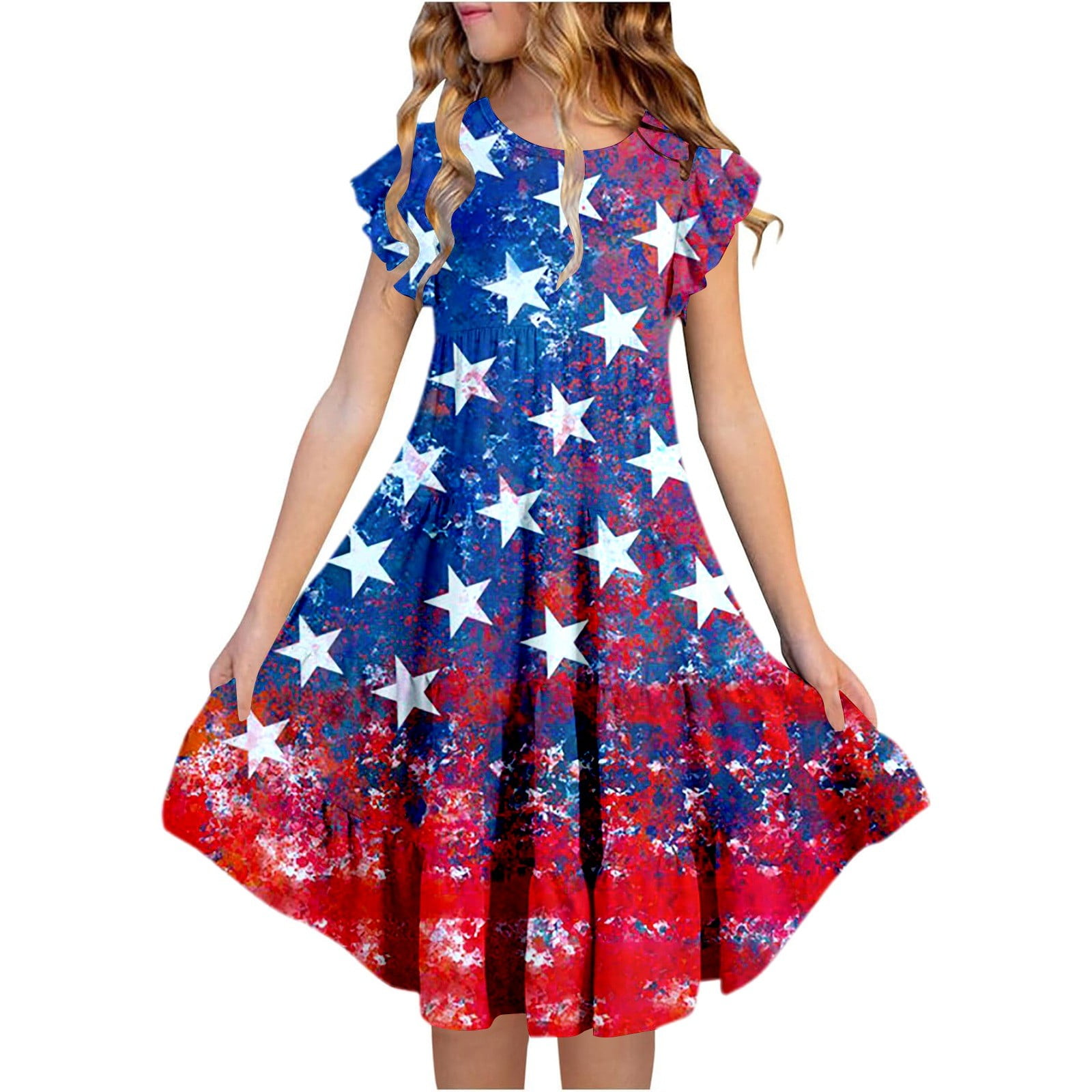 Zhuashum Girls Dresses 12-13 Years 4Th Of July Short Sleeve Round Neck ...