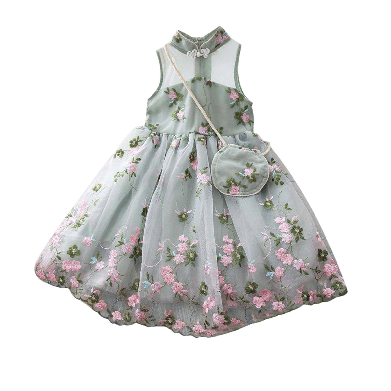 Zhuashum Girls' Dresses 5-6 Years Flower Embroidery Sleeveless Dress ...