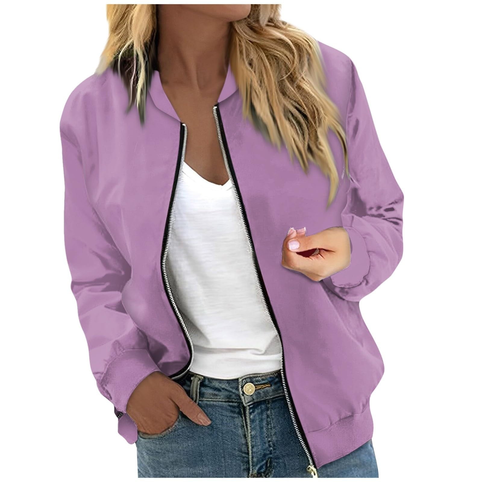 Zhuashum Jackets For Women Fall Casual Floral Zip Up Jacket Spring Long ...