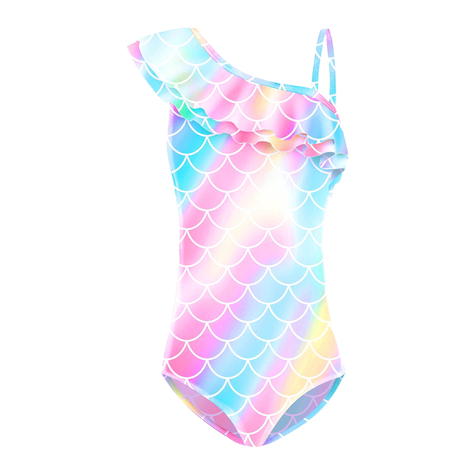 Zhuashum swim suits for girls 7-8 Years One-Shoulder Ruffle Bathing ...