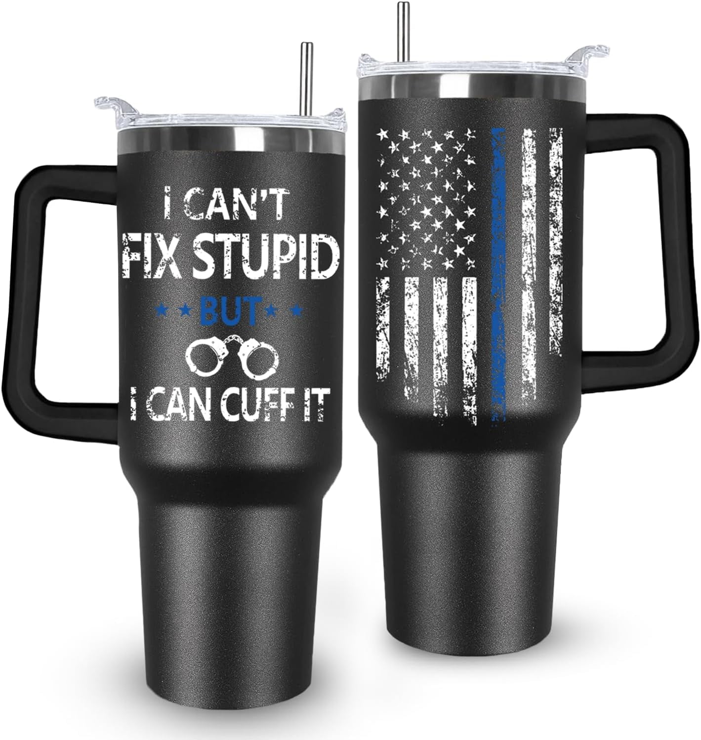 Zhufwei 40 oz Dad American Flag Tumbler with Handle Lid and Straw,Black Dad Stainless Steel Cups ...