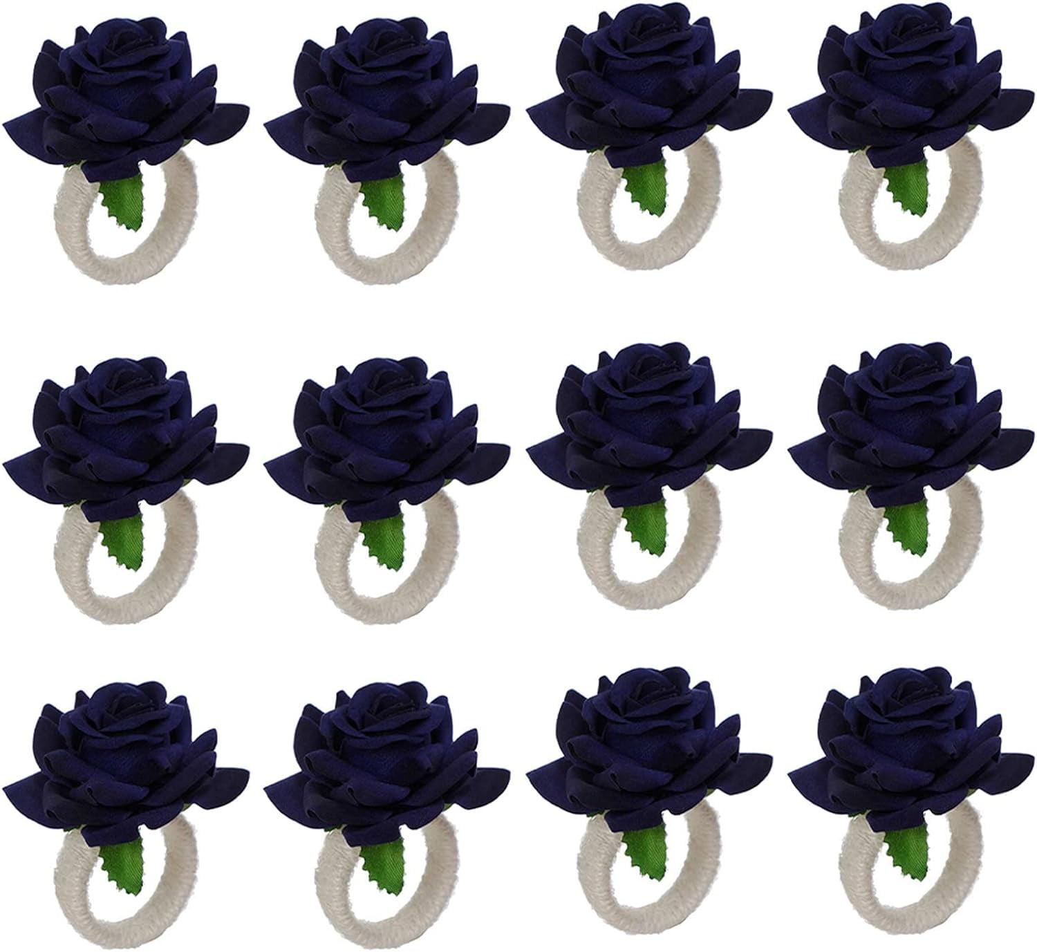 Zhuge 12pcs Artificial White Rose Flower Napkin Rings Silk Rose Flower ...