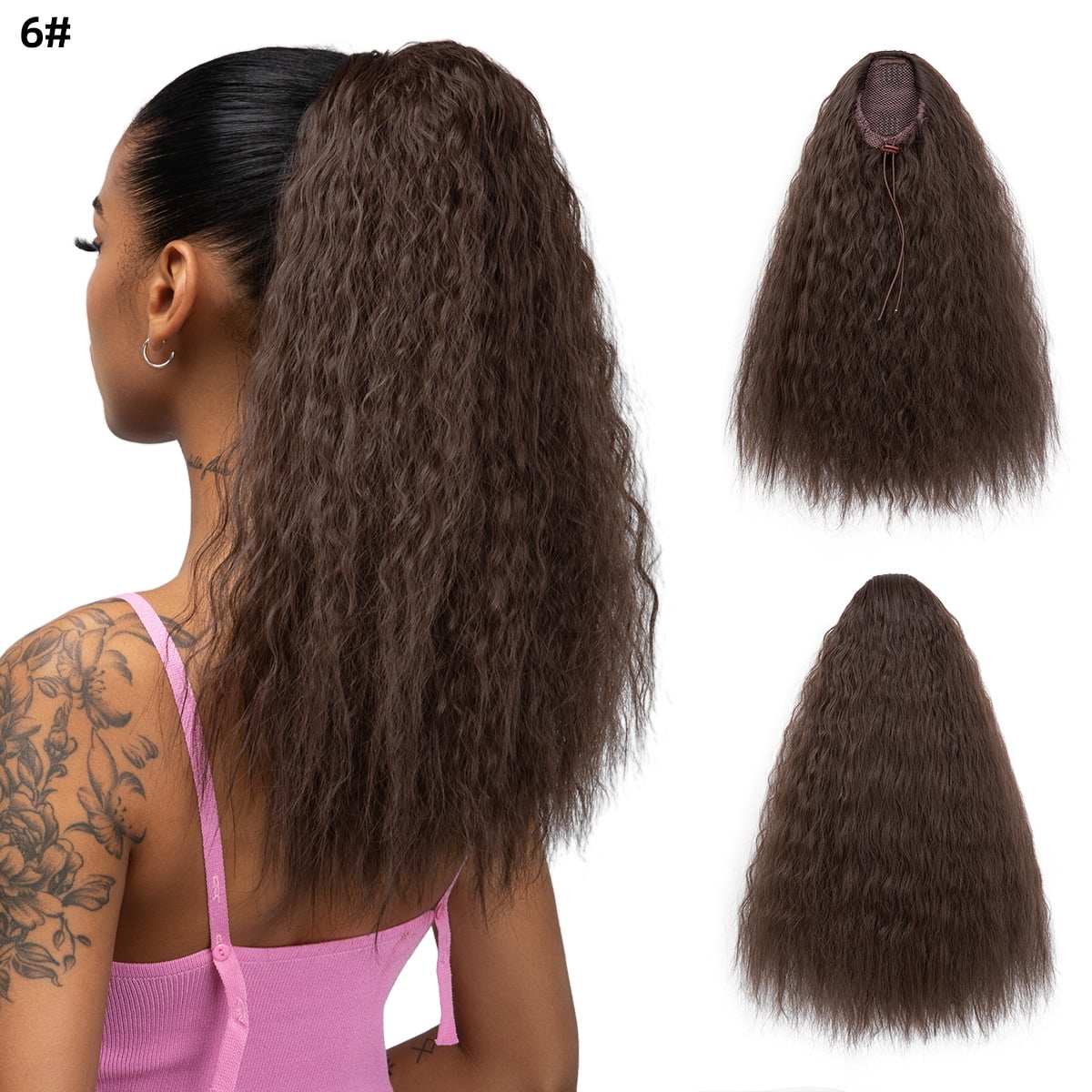 Zhuge 16inch Long Corn Curly Wave Drawstring Ponytail Synthetic High ...