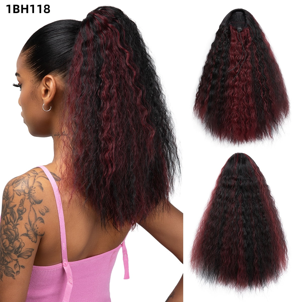 Zhuge 16inch Long Corn Curly Wave Drawstring Ponytail Synthetic High ...