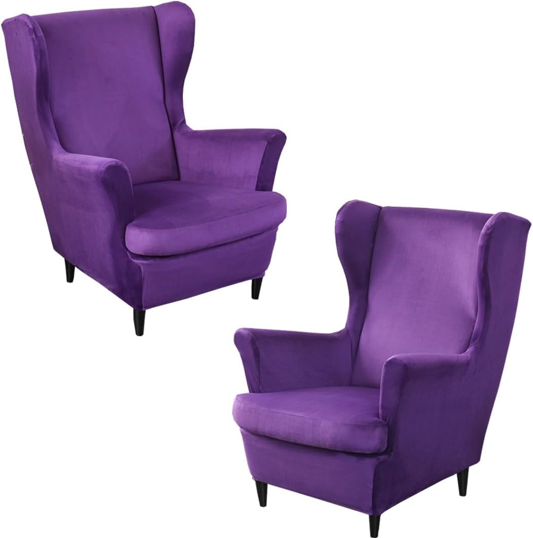 Zhuge 2 Sets Velvet Stretch Wingback Chair Sofa Slipcover Solid Color ...