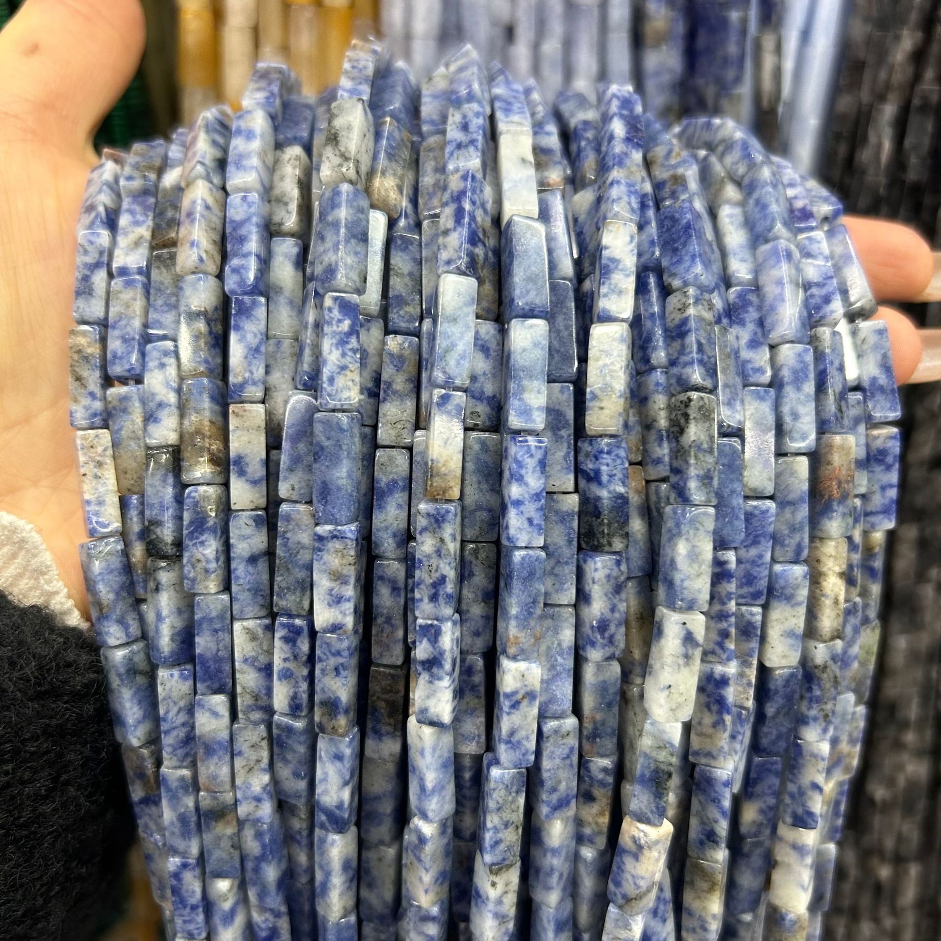 Zhuge 2 pieces 4 * 13mm rectangular natural blue spotted stone square ...