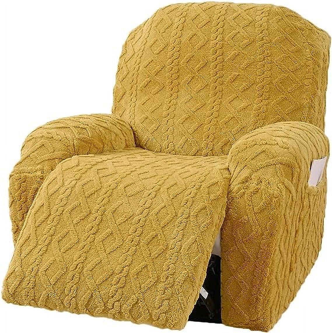 Zhuge 4 Pieces Geometric Jacquard Plush Recliner Slipcovers Soft Fuzzy ...