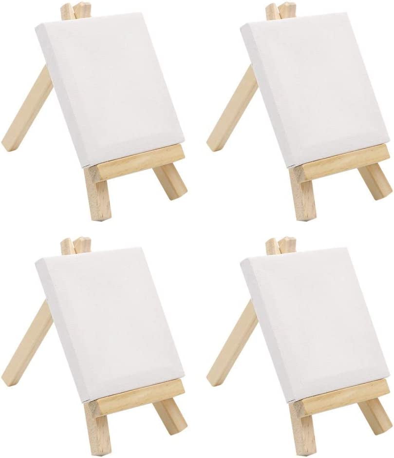Zhuge 4Pcs Mini Canvas Wood Easel Set,Blank Easel with Canvas Sets,Mini ...