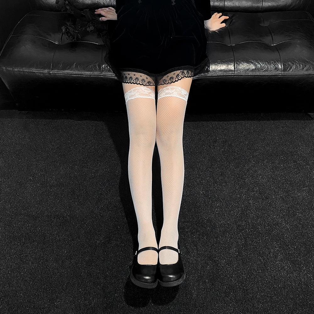Zhuge 6 Pairs of Lace Top Fishnet Thigh High Stockings Silicone Top ...