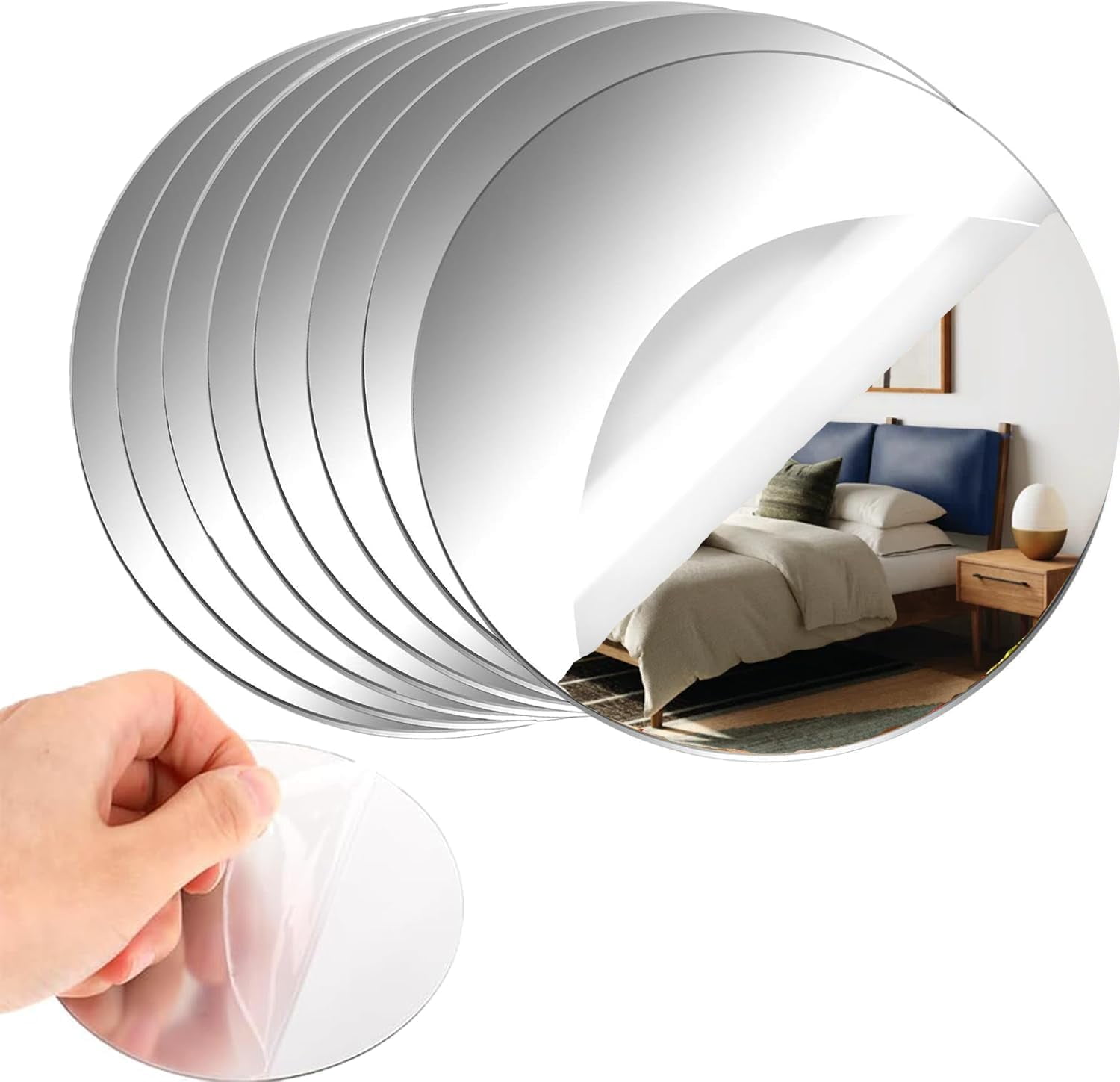Zhuge 8-Pack 11.8-inch Acrylic Round Mirror Tiles, Self-Adhesive Mirror ...