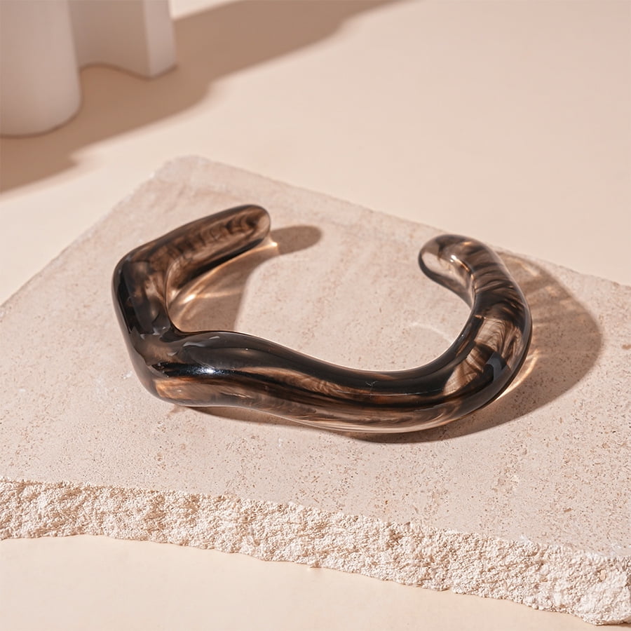 Zhuge Black Adjustable Open-Cuff Acrylic Resin Bangle, Single Piece Trendy Irregular Wristwear ...