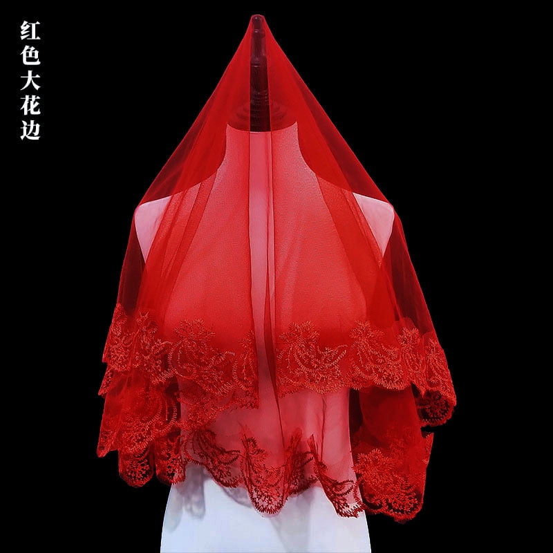 Zhuge Bride’s Wedding Veil with Phoenix Crown and Red Semi-Transparent ...