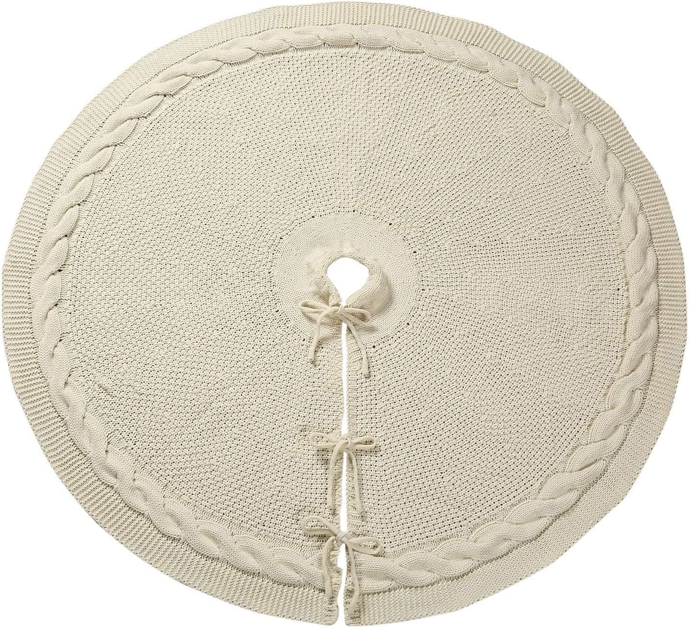 Zhuge Christmas Tree Skirt 24.4 in Braided Cable Knit Round Tree Skirt ...