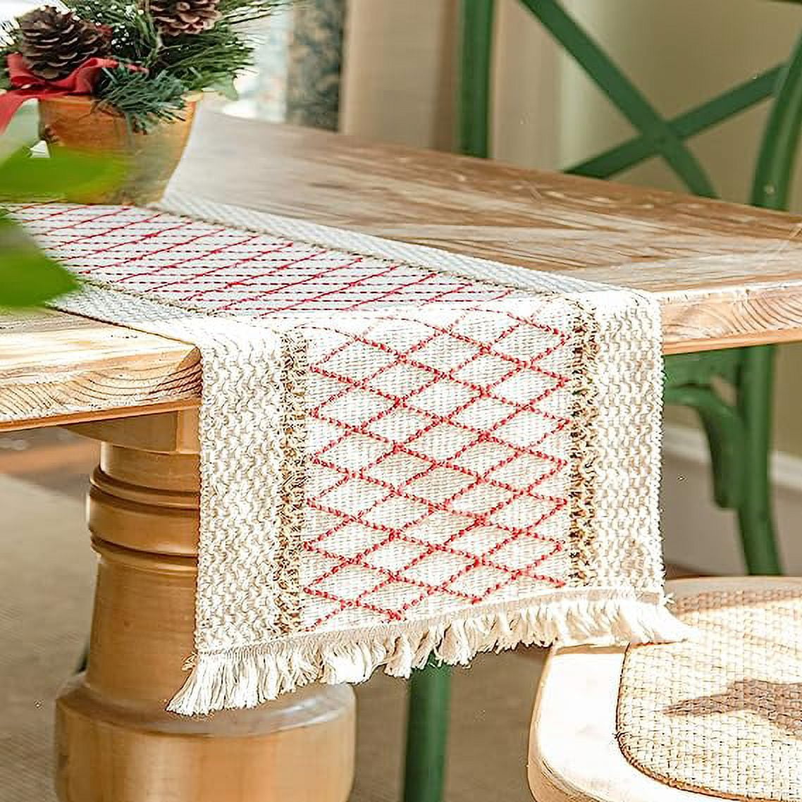 Zhuge Dining Table Runner Natural Burlap Tassels Boho Runners 72 inches ...
