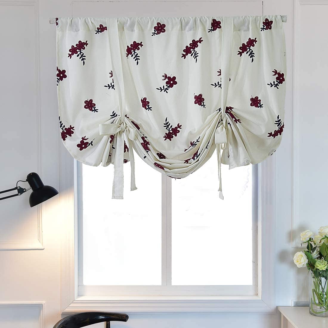 Zhuge Embroidered Farmhouse Tie Up Shade Curtain Thermal Insulated ...