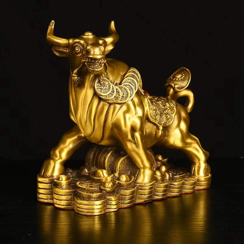 Zhuge Feng Shui Fortune Brass W Street Bull Statue, Sculpture Home ...
