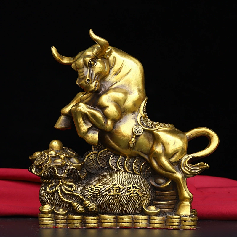 Zhuge Feng Shui Fortune Brass W Street Bull Statue, Sculpture Home ...