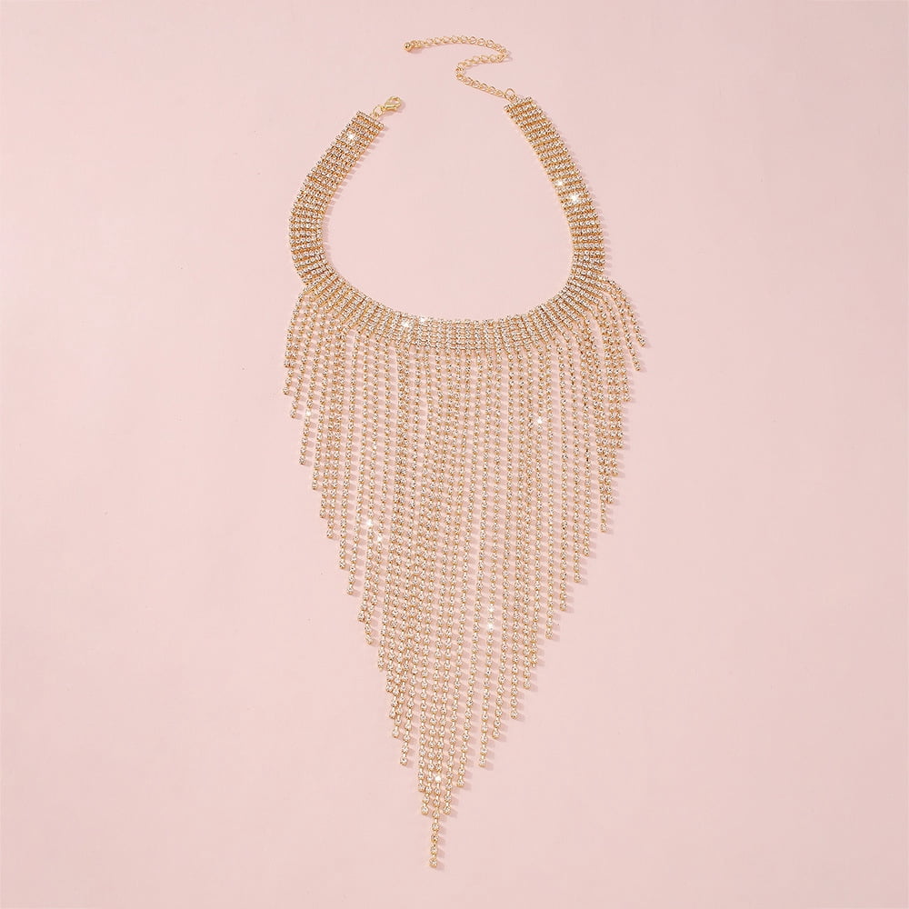 Zhuge Glistening Layered Rhinestone Choker Necklace, Waterfall ...