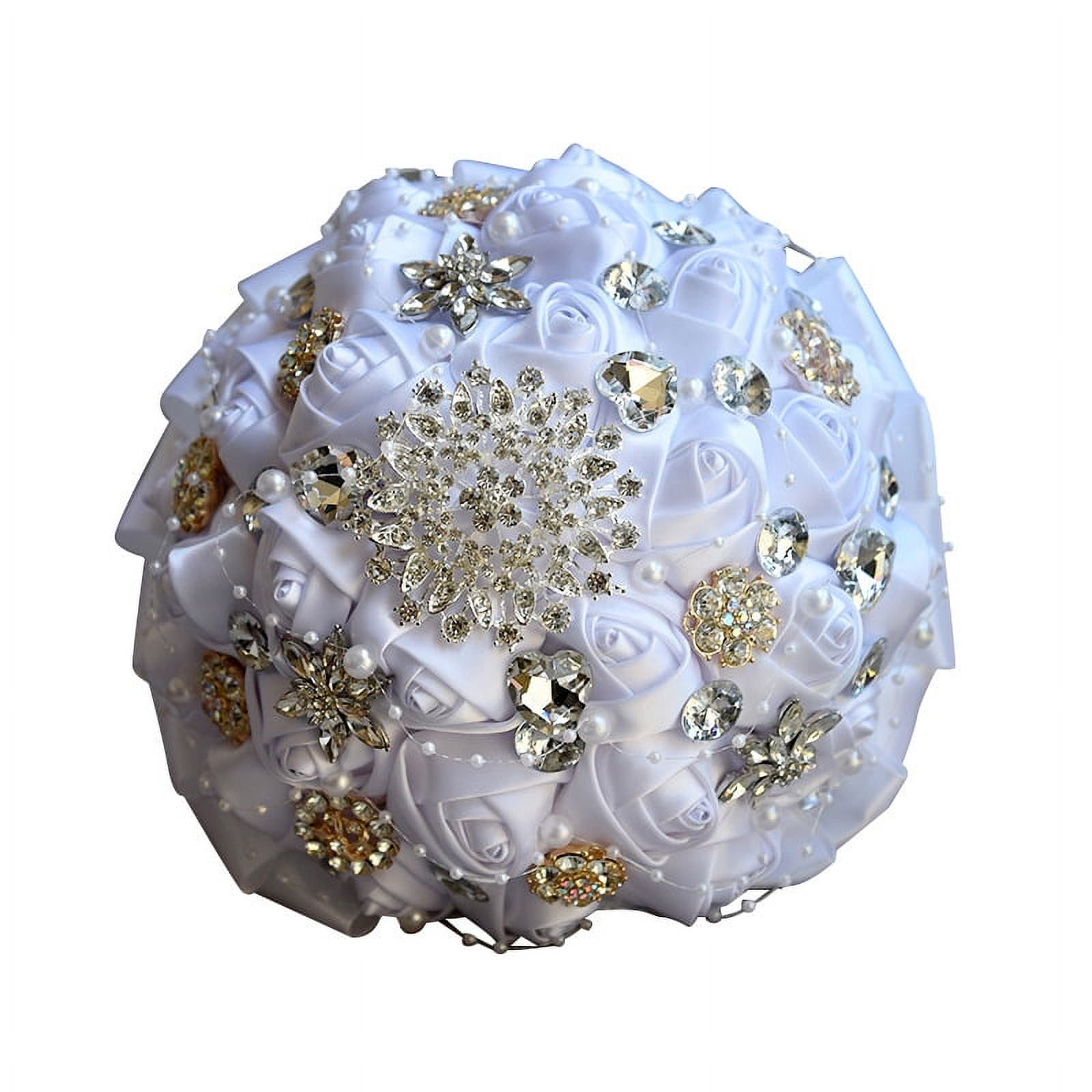 Zhuge Handmade Rhinestone Brooch Satin Bridal Bouquet,Crystal Wedding ...