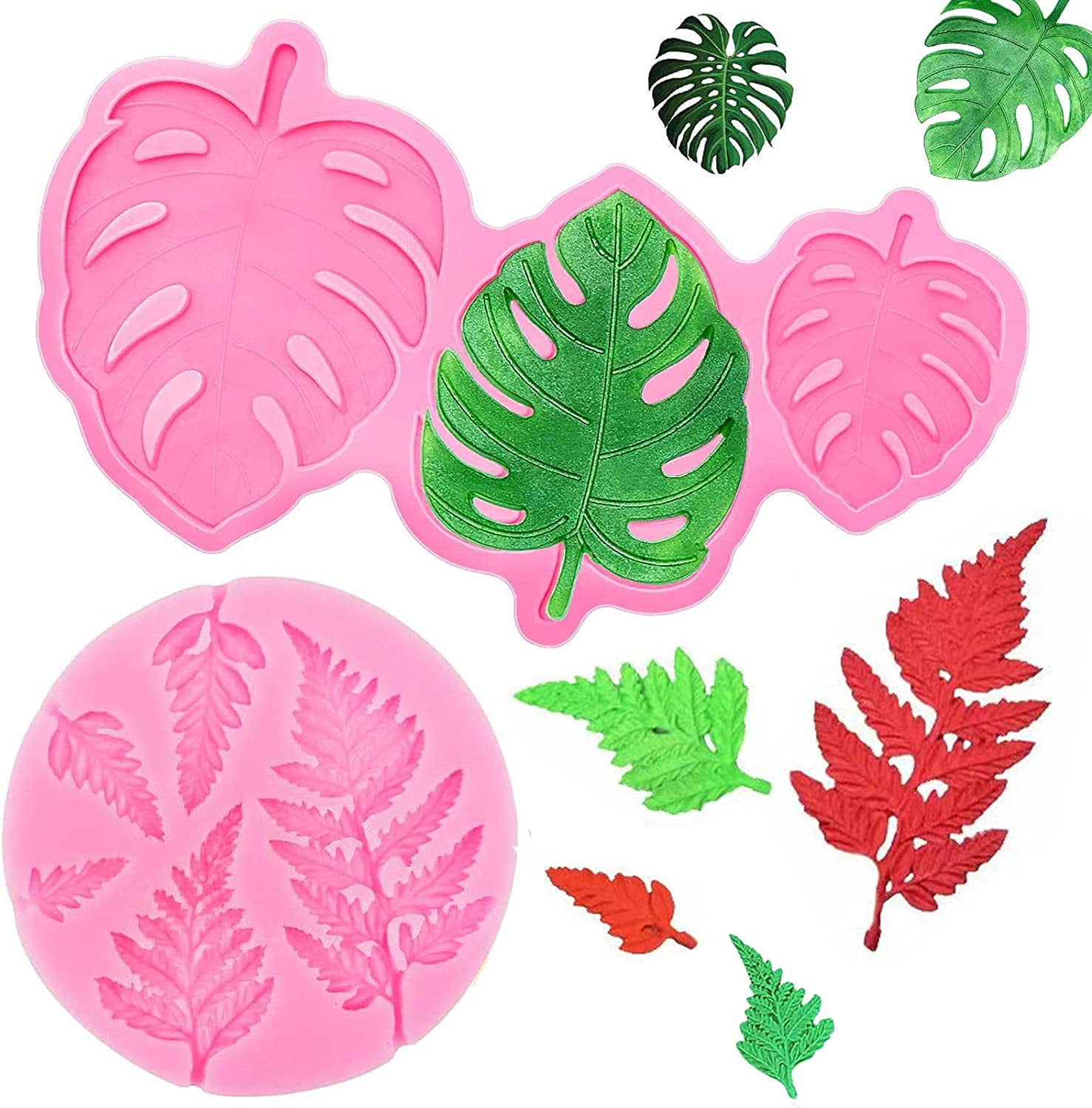 Zhuge Leaf Silicone Fondant Mold Tropical Monstera Leaves Fern Leaves ...