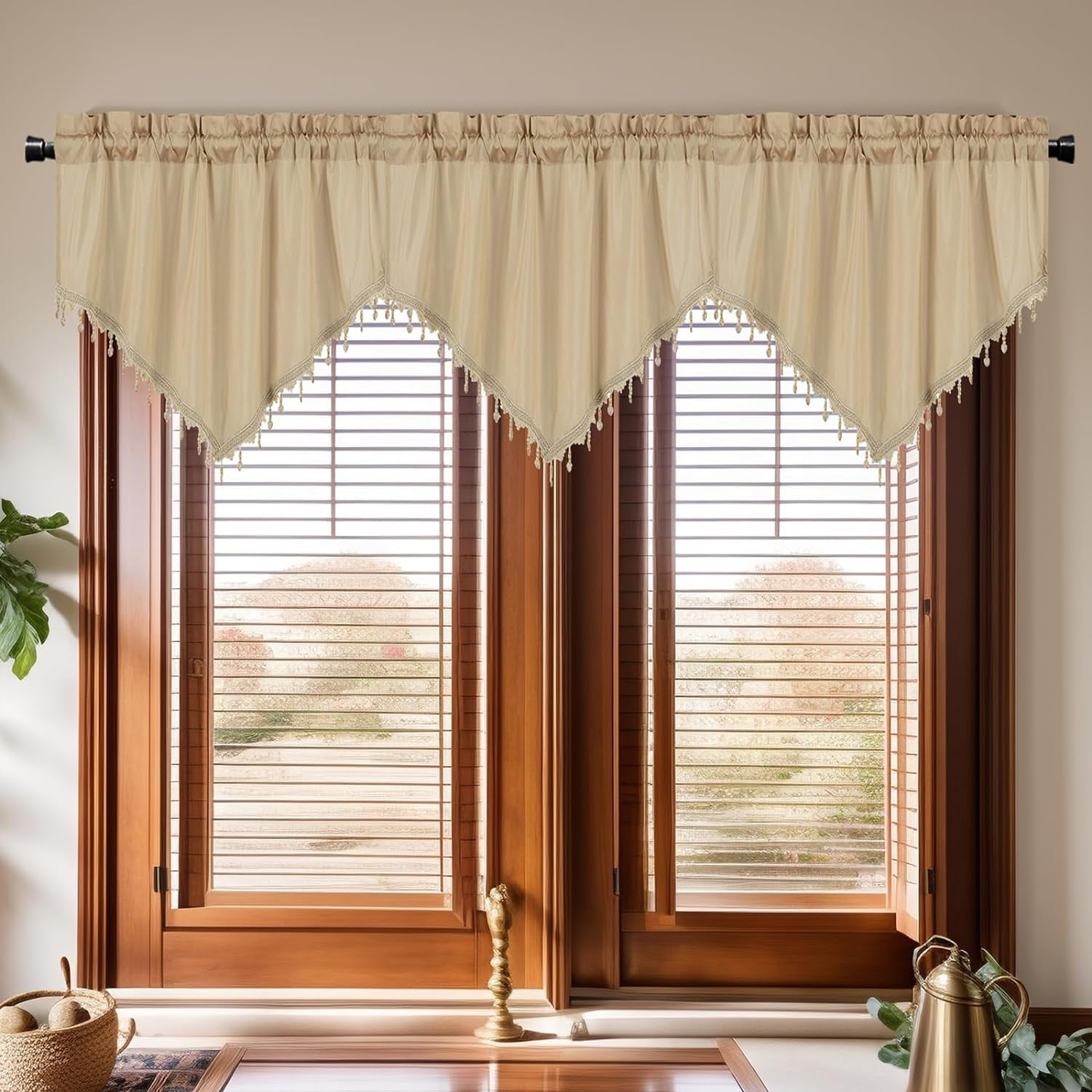 Zhuge Luxury Beaded Triangle Curtain Valances 3 Panels for Living Room ...