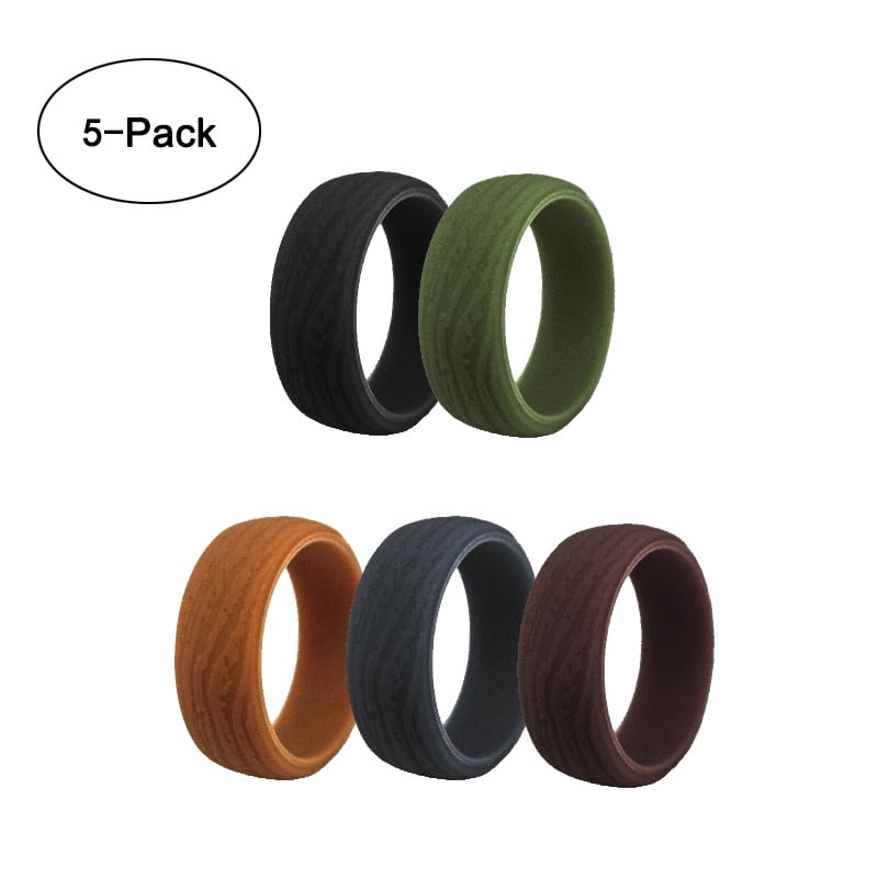 Zhuge Mens 8.7mm Wide Bark Stria Silicone Wedding Band 5pcs Pack Rubber ...