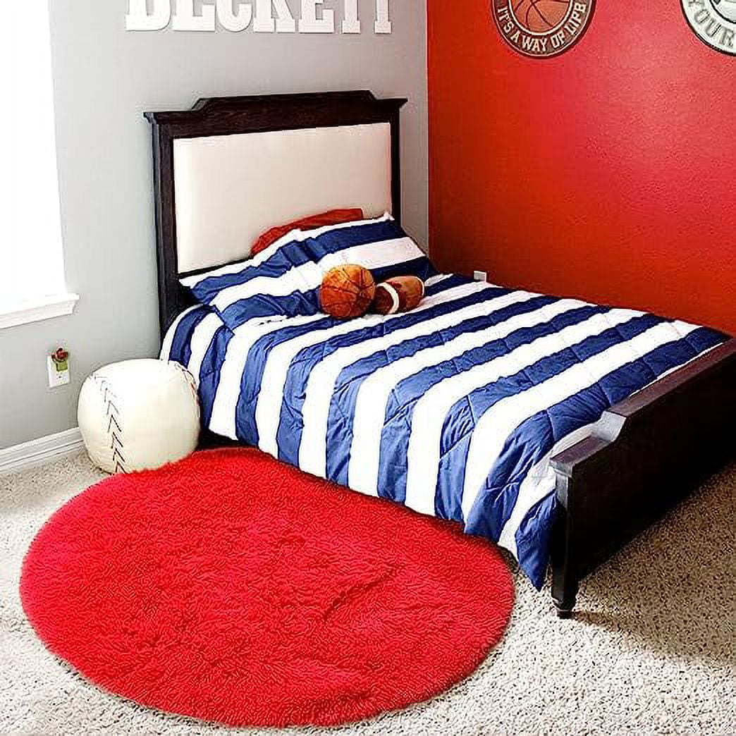 Zhuge Red Round Rug for Bedroom,Fluffy Circle Rug 23.6X23.6 in for Kids ...