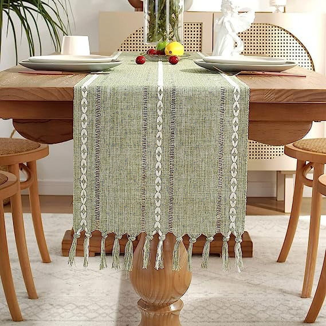 Zhuge Rustic Table Runner with Tassels, Cotton Linen Table Decoration ...