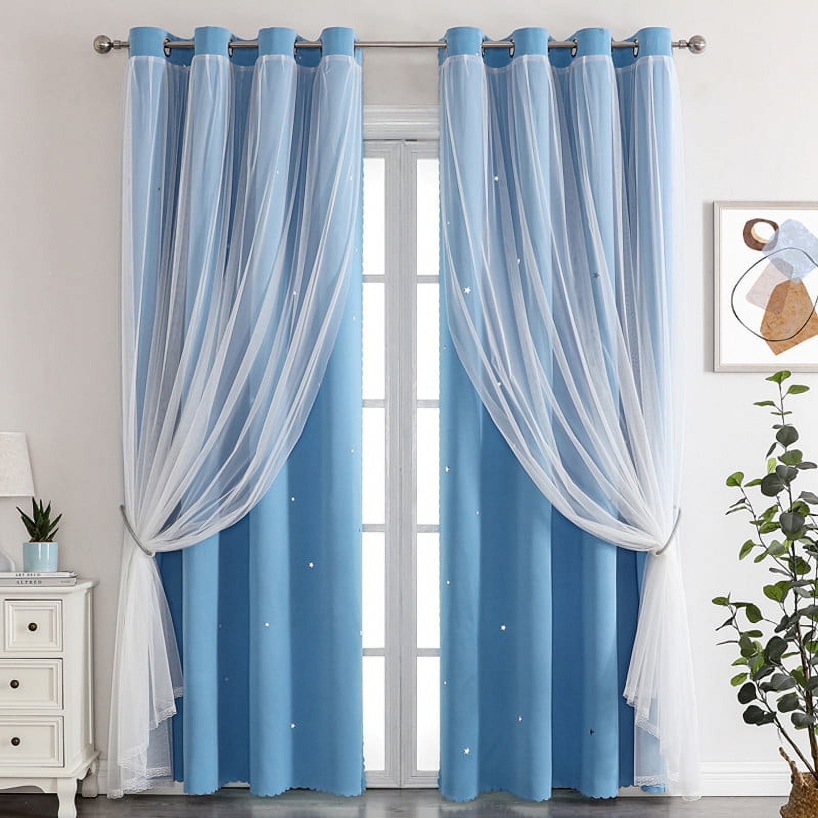 Zhuge Simple-Style Star Cutout Perforated Curtains, Shading Window ...